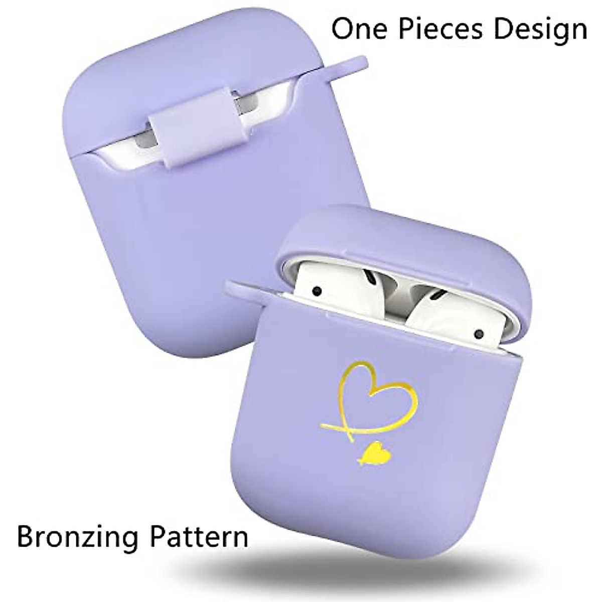 AIIEKZ Compatible with AirPods Case Cute Soft TPU with Gold Heart Pattern with Keychain Shockproof Cover Case for Girls Woman Airpods 1 &2 (Light Purple)
