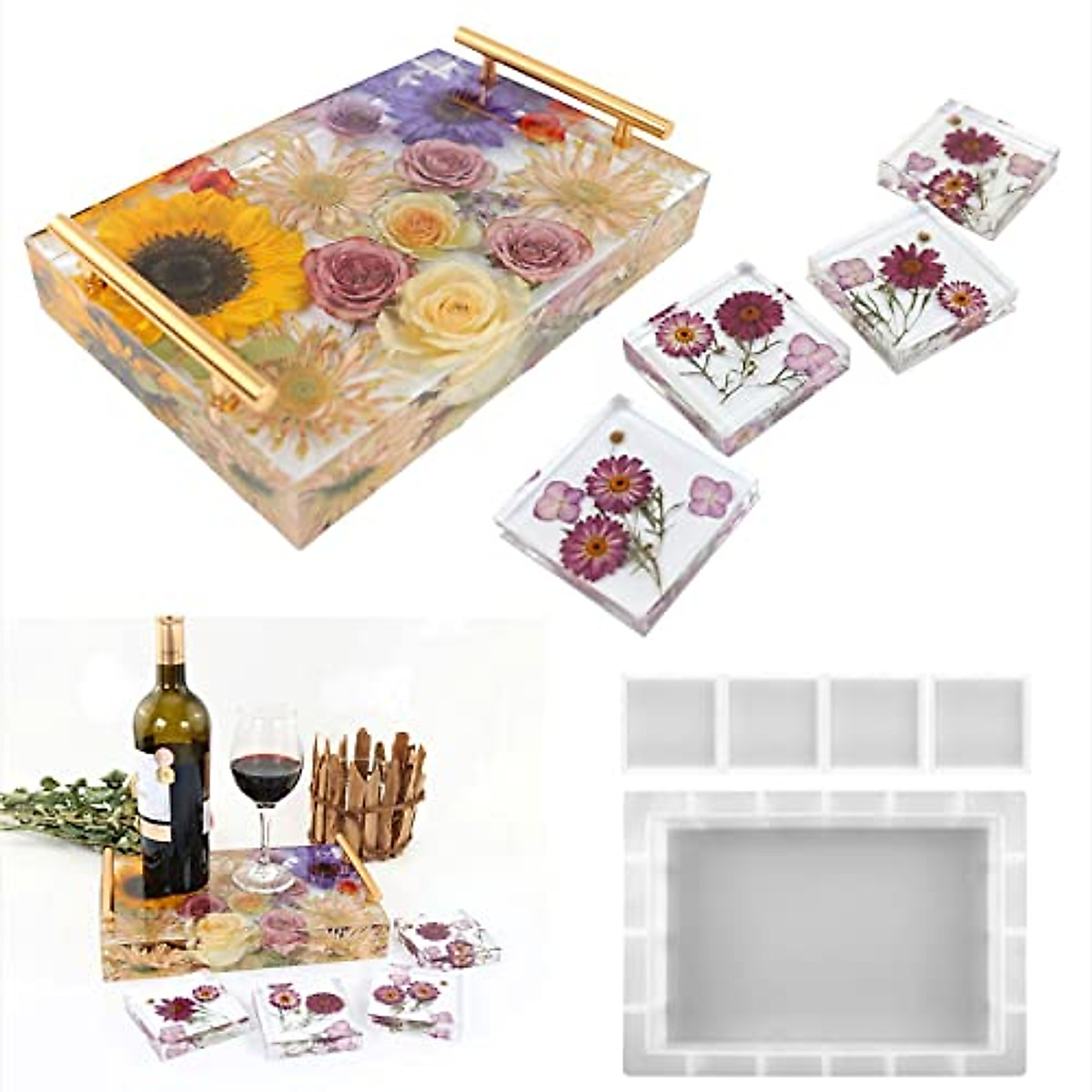 AOOOWER Resin Mold Coaster Tray Silicone Mold Table Decoration DIY Epoxy Crafts