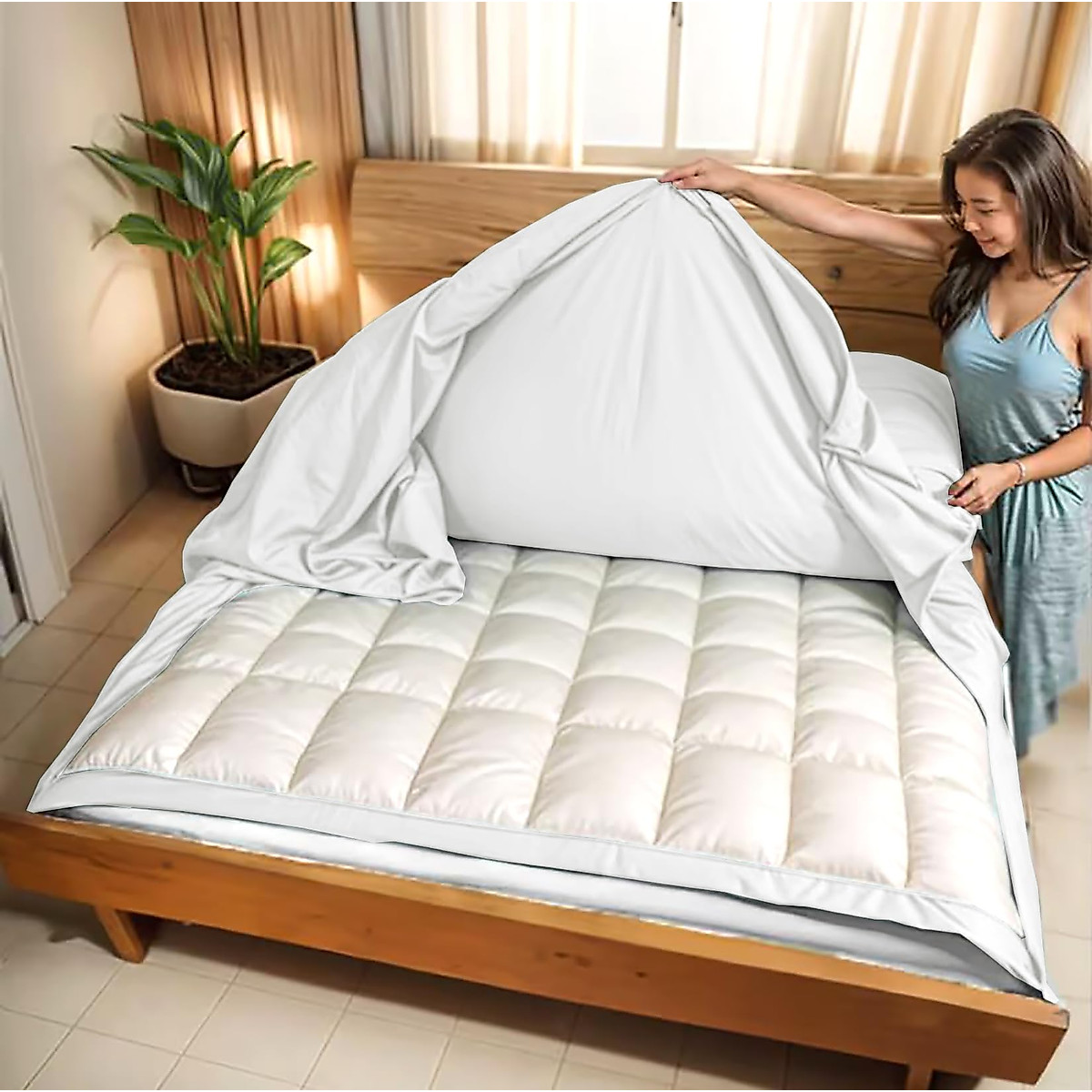 3 Sided Zipper Duvet Cover Set Queen Size White - Soft Microfiber Duvet Cover Set with 3 Sided Zipper Closure, 3 PCS Queen Size Duvet Cover (90"x90") & 2 Pillow Cases(20"x30"), NO Comforter