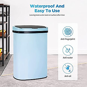 13 Gallon 50 Liter Garbage Can Kitchen Trash Can with Lid Automatic Sensor Touch Free Stainless Steel Waste Bin for Bathroom Bedroom Home Office (Blue)