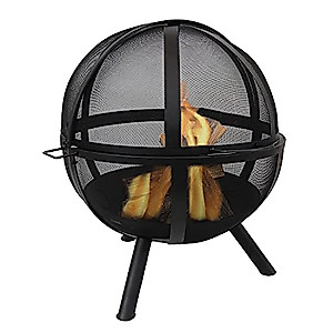 Sunnydaze Flaming Ball 30-Inch Wood-Burning Steel Fire Pit with Protective 200D PVC Cover and 16-Inch L Poker - Black