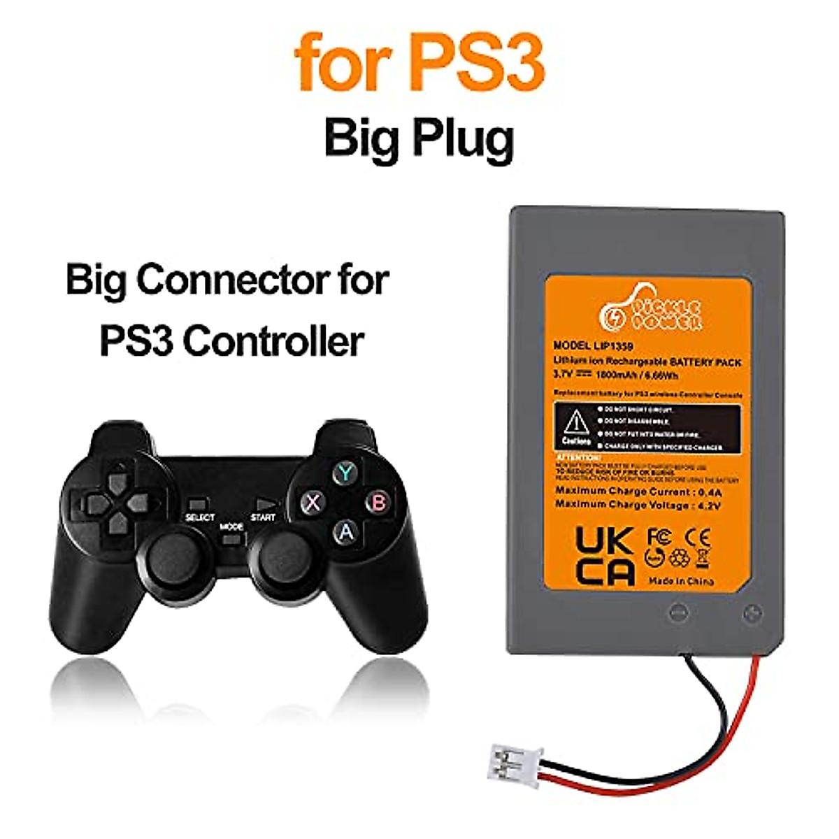 Pickle Power PS3 Controller Battery Replacement, 2 Pack LIP1359 Battery for Sony Playstation 3 PS3 Dualshock 3 CECHZC2E CECHZC2U Controller with USB Cable+Tools