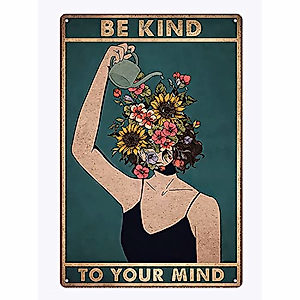 Fmcmly Be Kind to Your Mind Vintage Tin Signs Hippie Boho Wall Art Encouragement Gifts for Women Home Office Bedroom Living Room Cafes Wall Decor 8x12 Inch
