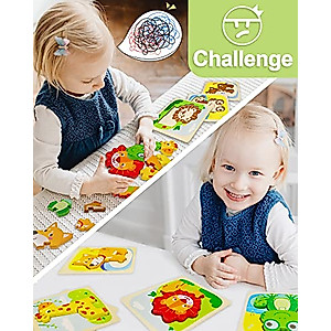 Benresive Wooden Toddler Puzzles Ages 1-3, Montessori Toys for 1 2 3 Year Old Boys Girls, 6 Pack Animal Toddler Toys Gifts for 1 2 3 Year Old Boys Girls, Learning Educational Preschool Toys