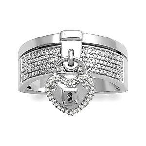 Jewelili Sterling Silver 1/8 Cttw Natural White Round Diamond Ring, Size 7