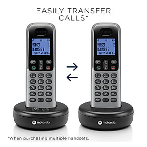 Motorola Voice Cordless Phone System w/ 4 Digital Handsets + Answering Machine, Remote Access, Call Block - Dark Grey (T614)