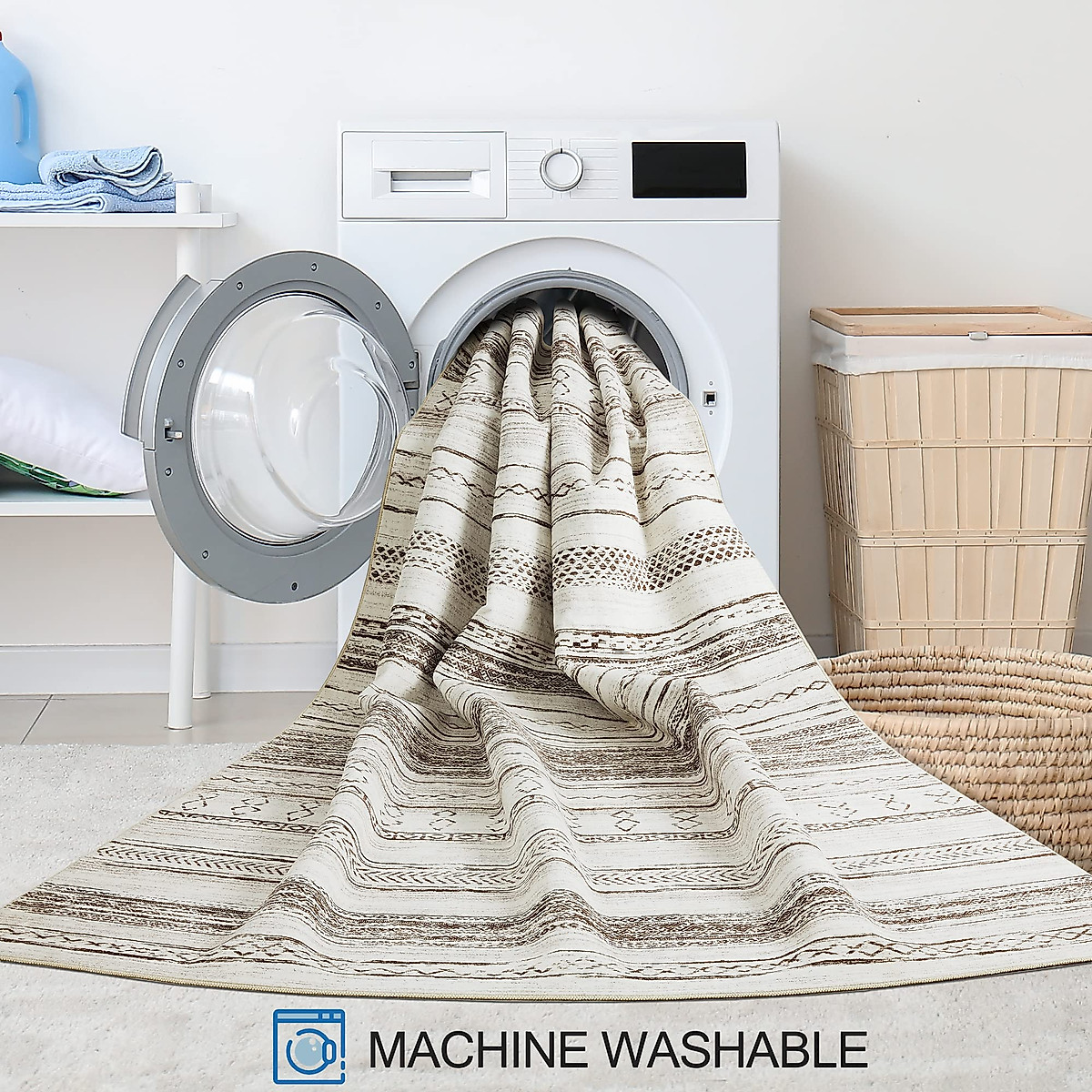 Tortania Beige Living Room Rug 8x10 with 10 PCS Rug Tape Set