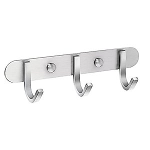 Sagmoc Coat Hook Rack Brushed Nickel 8-Inch Coat&Towel Hook Rail Wall Mounted with 3 Hooks, Durable Wall Hangers for Bedroom, Bathroom, Foyer, Hallway (SUS304 Stainless Steel)