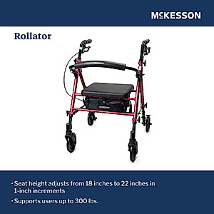 McKesson Lightweight Rollator - Walker with Wheels, Seat, Storage - Adjustable Height, 1 Count