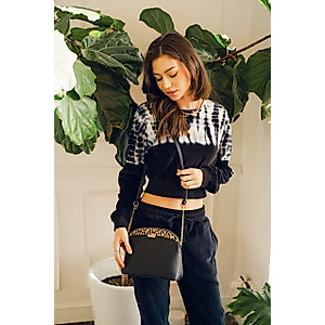 V+BENIE Paisley | Leopard Accent Small Dome Crossbody Bag with Chain Strap Small Purse Handbags for Women, Black