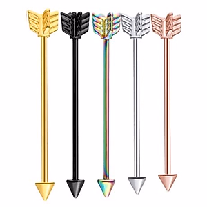 14G Industrial Stainless Steel Barbell with Arrow Ends - 14 Gauge Cartilage Industrial Ear Piercing Jewelry (Gold)