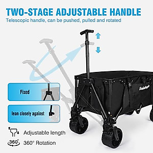 Sainlogic Collapsible Foldable Wagon, 120L Capacity Shopping Cart with Brake, Portable Folding Wagon with Big All-Terrain Wheels