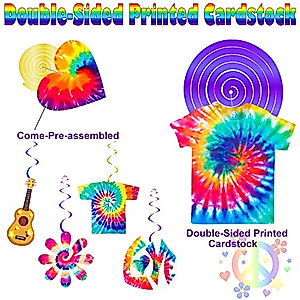 15Pcs Tie dye Birthday Party Decoration Tie Dye Happy Birthday Hanging Swirls for Peace and Love Party Tie Dye Hippie Groovy Carnival Party Supplies