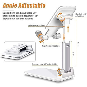 CFSMQIYE Cell Phone Stand,Angle Height Adjustable Cell Phone Stand for DeskCompatible with All Mobile Phone/iPad/Kindle/Tablet Fully Foldable Phone Dock (White)