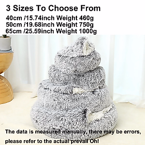 Calming Dog Bed Fluffy Plush Pet Bed Donut Cuddler Nest Warm Soft Plush Dog Cat Cushion with Cozy Sponge Non-Slip Bottom Washable Anti Anxiety Small Medium Dog Bed (Color : Gray, Size : 50
