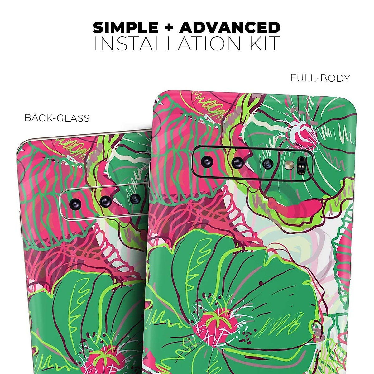 DesignSkinz Bright Pink and Green Flowers Protective Vinyl Decal Wrap Skin Cover Compatible with The Samsung Galaxy S20 (Screen Trim & Back Glass Skin)