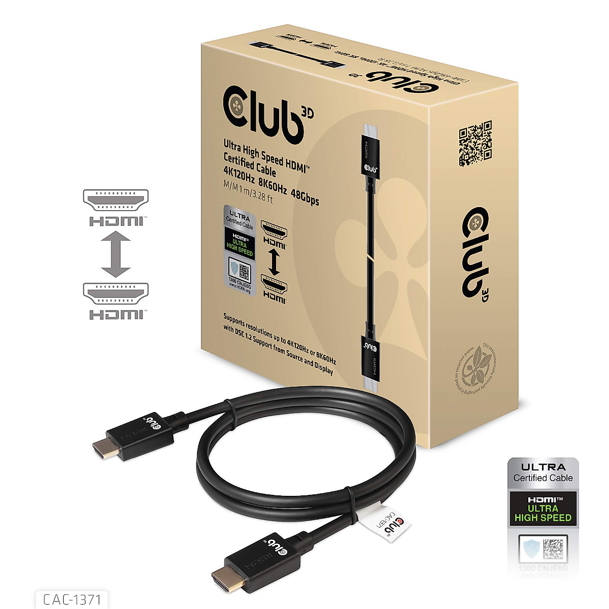 Club3D CAC-1371 Ultra High Speed HDMI 2.1 Certified 4K 120Hz 8K 60Hz M/M Cable 1m - 3.28ft