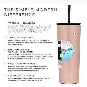 Simple Modern Insulated Tumbler with Lid and Straw | Iced Coffee Cup Reusable Stainless Steel Water Bottle Travel Mug | Gifts for Women Men Her Him | Classic Collection | 24oz | Rose Gold
