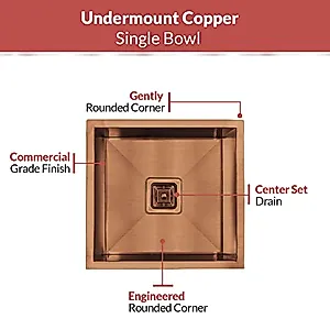 Strictly Sinks Undermount Copper Bar Prep Sink – 18 Inch Single Bowl 16 Gauge Stainless Steel Undermount Bar Sink – Tight Radius Corners Kitchen & Bar Sink With Drain Kit