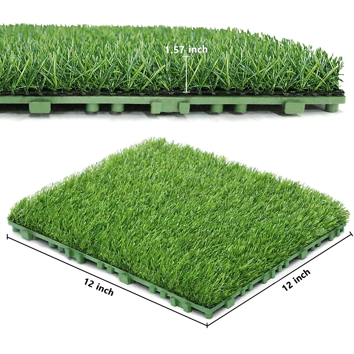 Loytryal Artificial Grass Turf Tiles Interlocking Fake Grass Mat Tiles 9PCS 12''x12'' Floor Decoration Grass Pad Tiles with Waterproof Bottom Plate for Outdoor & Indoor