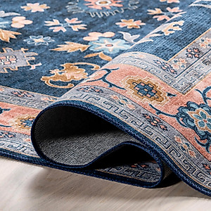 nuLOOM Lauren Liess Dayflower Vintage Machine Washable Area Rug, 9x12, Blue