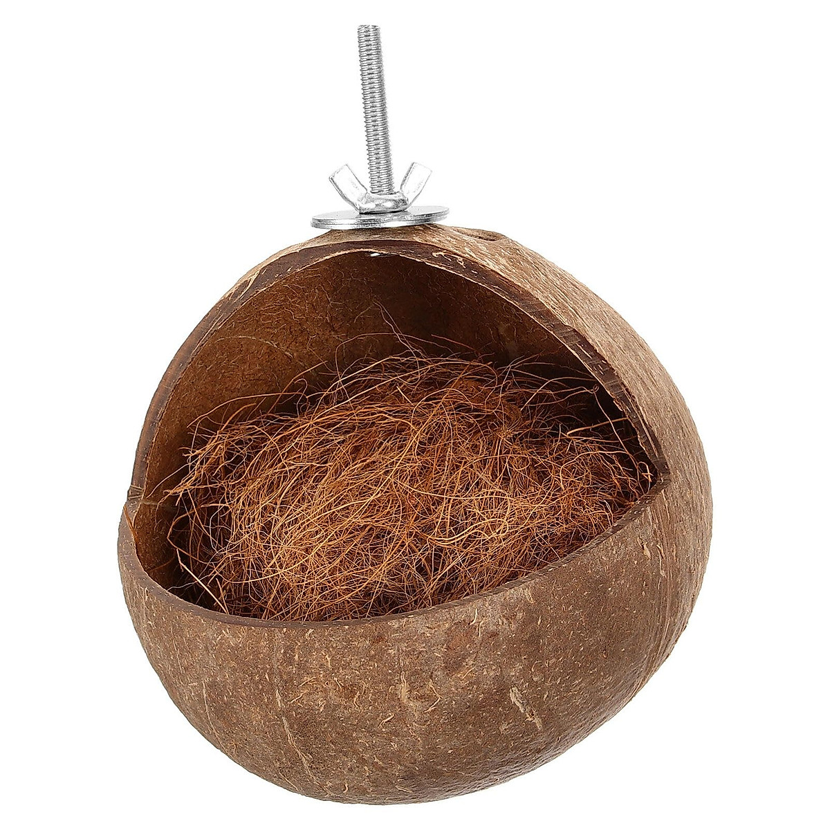 POPETPOP Coconuts Shell Birds Nest Natural Parrot Cage Nest Winter Warm House Hut Hanging Toy for Pet Parakeet Cockatiels Finch Hamster Rat