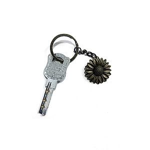 Antique Bronze Colored Sunflower Pendant Key Chain-Bronze Key Ring-Sunflower Keyring Keychain