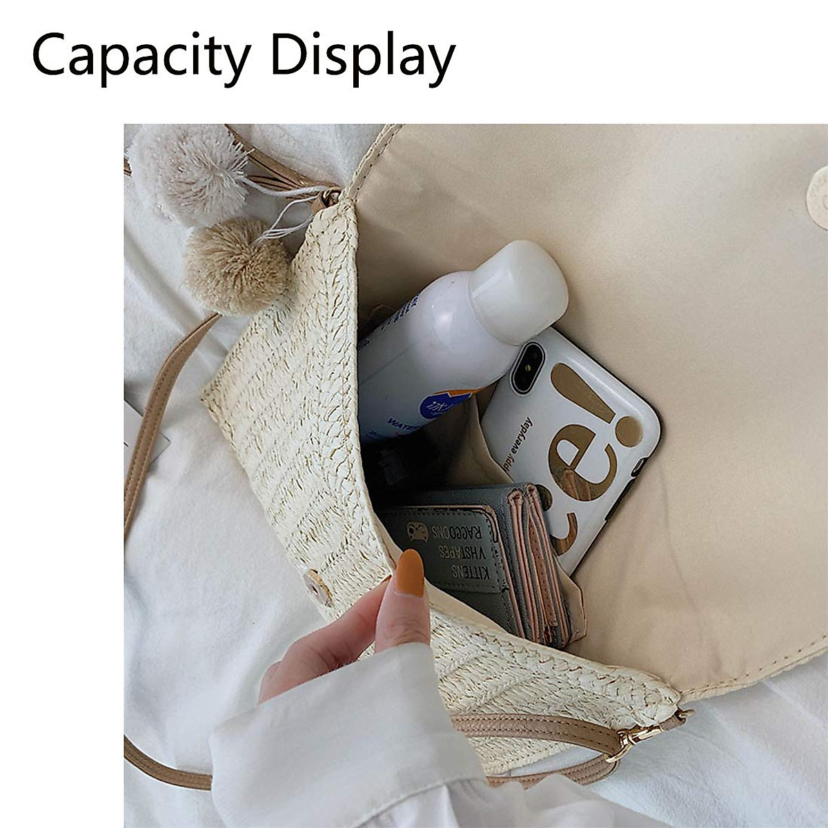 Straw Shoulder Bag Women Straw Clutch Summer Beach Crossbody Bag Handmade Woven Purse Handbag Holiday Gifts, Beige, 7.9 x 10.6 inch