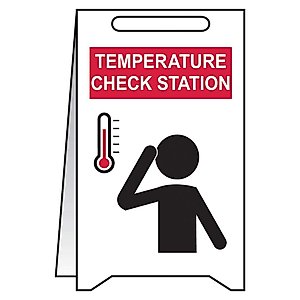 ComplianceSigns.com Temperature Check Station Stand-Up Floor Sign, 20x12-inch Plastic Made in USA