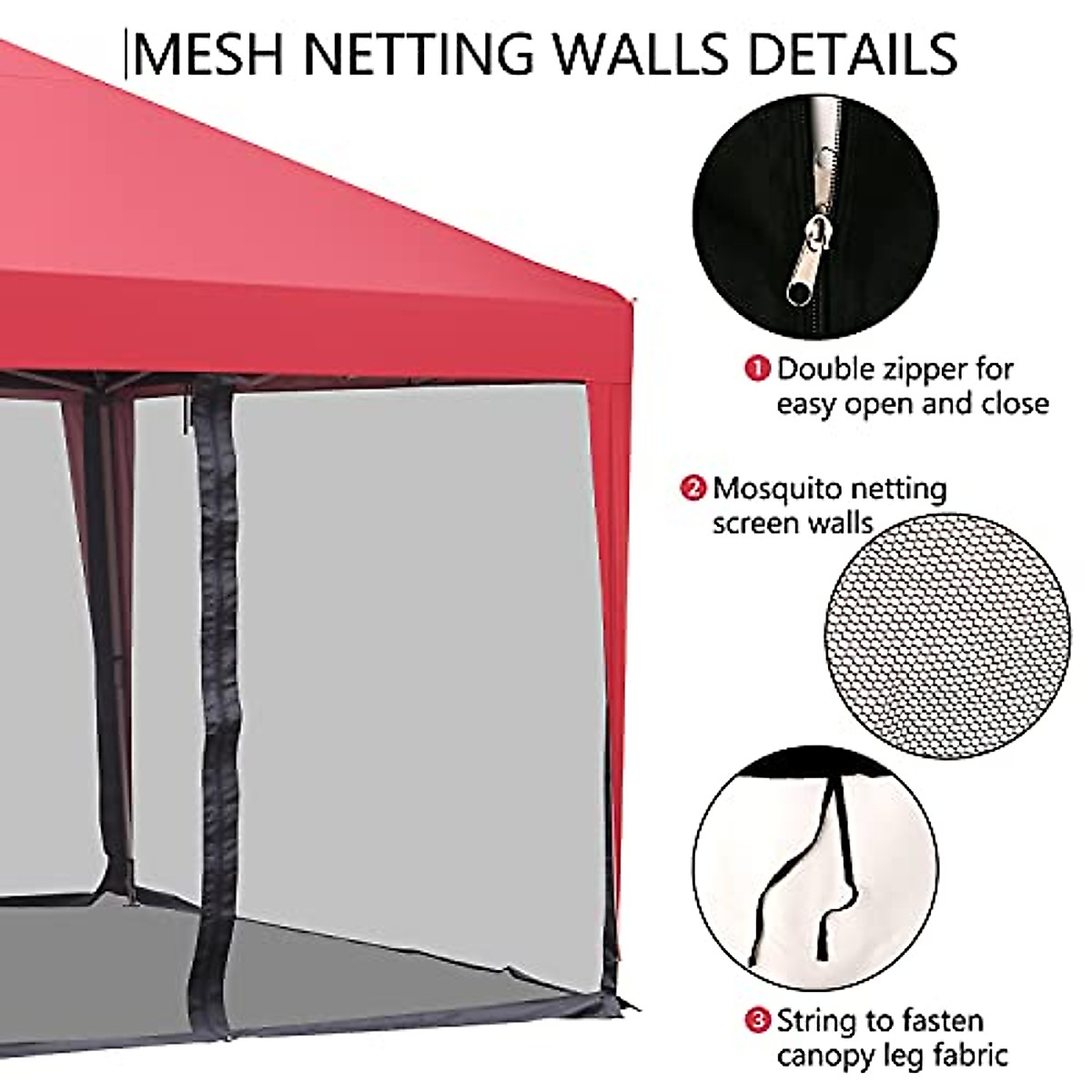 10'x10' Gazebo Canopy Replacement Netting,Mesh Screen Netting Sidewalls with Zipper for Patio Gazebo Canopy Tent(Screen Sidewalls ONLY)