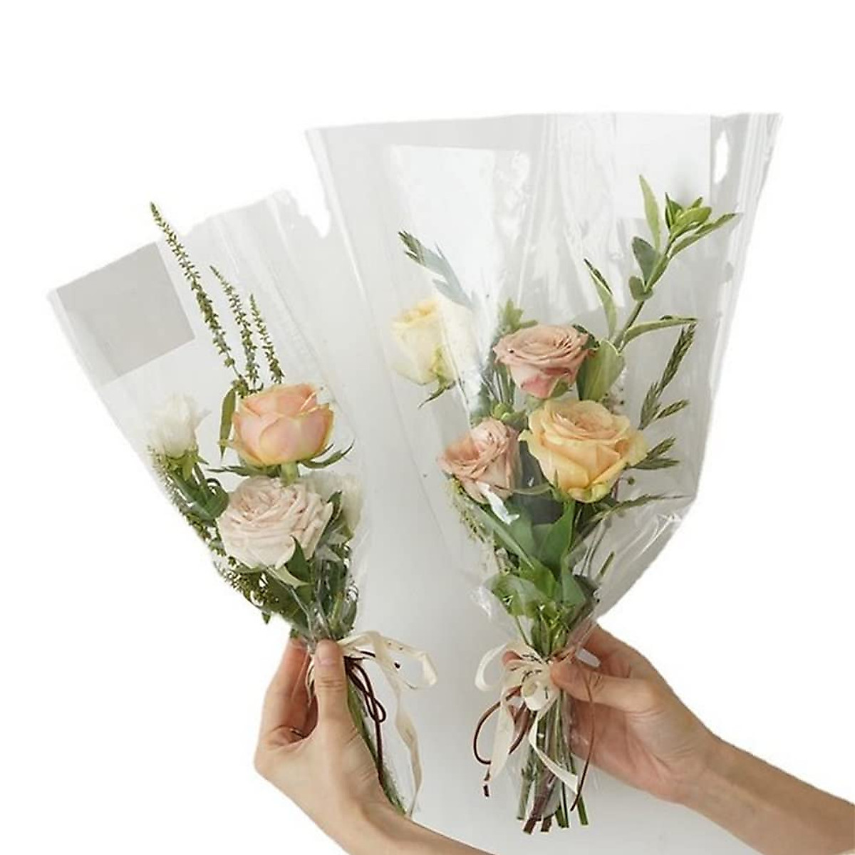 100 Pcs flower packaging transparent bag,flowers bouquet sleeve transparent cellophane Suitable for flower shop, shopping mall flower packaging (15X8)
