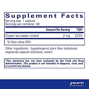 Pure Encapsulations Copper (Citrate) | Highly Bioavailable Form of Copper | 60 Capsules