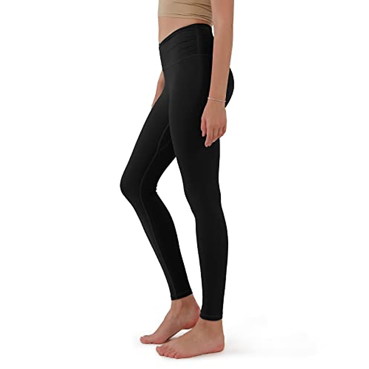 ODODOS Women's Cross Waist Yoga Leggings with Inner Pocket, Full Length Running Tights Sports Athletic Workout Legging Pants-Inseam 28", Black, Medium