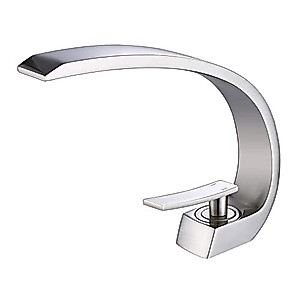 Wovier Brushed Nickel Bathroom Sink Faucet,Unique Design Single Handle Single Hole Brass Lavatory Vanity Faucet,Basin Mixer Tap with Supply Hose