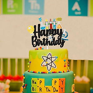 Science Happy Birthday Cake Topper - Mad Scientist Chemistry Theme Party Decor - Kids Boy Girl Baby Shower Glitter Party Decorations Supplies-LIANGSS