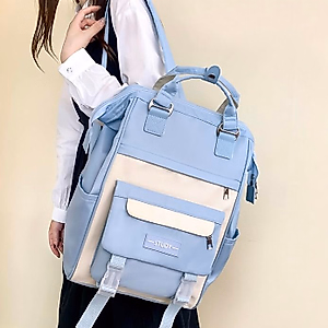 UIVXXUD Aesthetic Backpack Cute Kawaii - Waterproof Nylon Double Shoulder Bag (Blue)