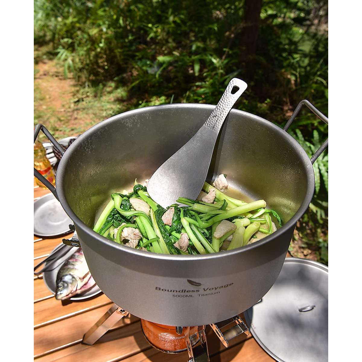 iBasingo Titanium Rice Paddle Serving Spoon Outdoor Camping Household Rice Shovel Portable Cooking Kit Ultra-light Scoop Rice Spoon Thickened Tableware Ti1079T