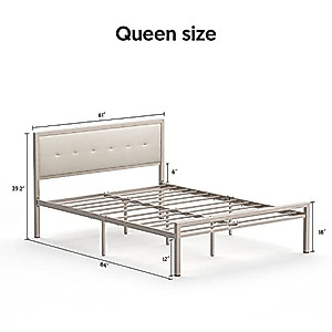 Nazhura Queen Size Bed Frame Steady Steel Platform with Fabric Headboard/Footboard (Champagne Color Frame)