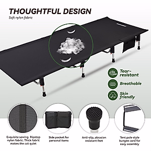 MARCHWAY Lightweight Folding Tent Camping Cot Bed with Lever Lock, Easy Setup Portable Compact for Outdoor Travel, Hunting, Hiking, Motorcycling, Support 330Lbs (Black)