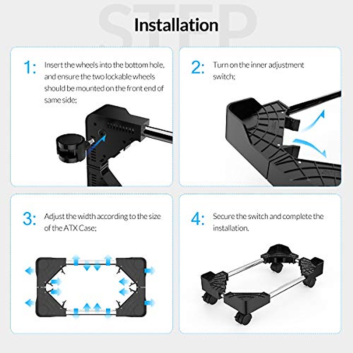 ORICO Mobile CPU Stand, Adjustable Computer Tower Stand with Locking Caster Wheel, Fits Most Gaming PC Under Home Office Desk (CPB4)