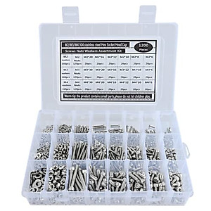 Canitu 1200PCS Metric Screw Assortment Kit,M2 M3 M4 Assorted Bolts and Nuts Kit Screws Nuts and Washers Hex Socket Head Cap Machine Screws for Home Projects (1200Pcs Hex Socket Head Cap Screw)