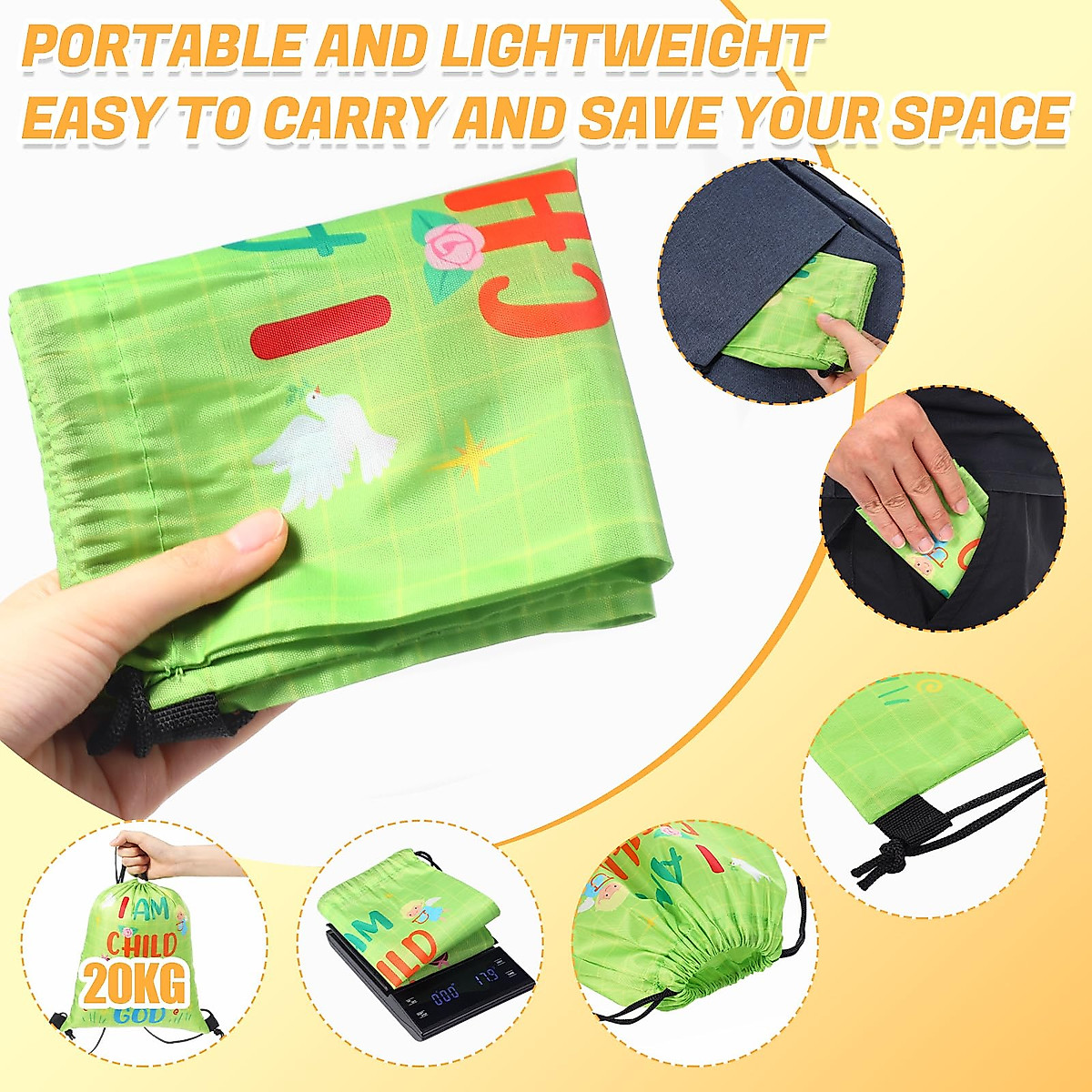 Frienda 20 Pieces Religious Gift Bags Christian Drawstring Backpacks Jesus Treat String Bags Bulk God Bless Baggies for Sunday School Birthday Baby Shower Christian Party Favors Packing, 11.8 x 9.8