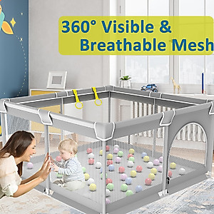 Small Playpen for Babies, Portable Playpen for Babies and Toddlers, 36x36in Safety Baby Gate Playpen Play Yard, Baby Fence Indoor Outdoor Playard Activity Center with 2 Pull Up Rings