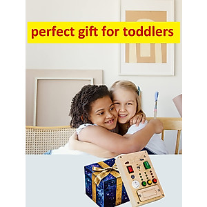 Busy Board Montessori Toys for 1 Year Old Led Button Push Toys Light Switch Preschool Learning Toys Wooden Sensory Toys for Toddlers 1-3 Baby Gifts Travel Fidget Toy (Vehicle Theme Light Toy)