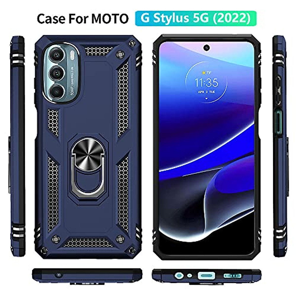 for Moto G Stylus 5G 2022 Case, Motorola G Stylus 5G 2022 Case with HD Screen Protector, [Military Grade 16ft. Drop Tested] Ring Shockproof Protective Phone Case for Moto G Stylus 5G 2022,Blue