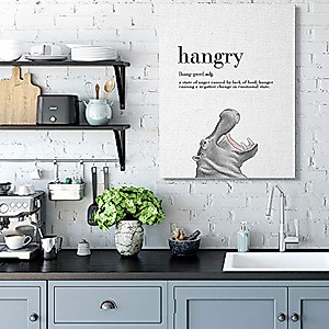 Stupell Industries Hangry Definition Hippo Animal Drawing Word, Design by Artist Ziwei Li Wall Art, 36 x 48, Canvas