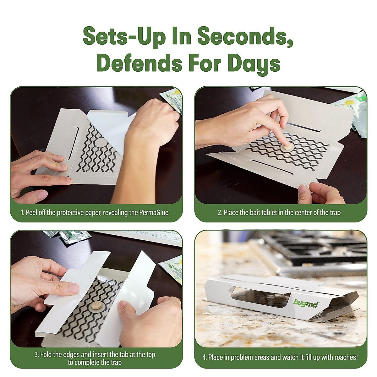 BugMD Indoor Cockroach Killer & Roach Trap - Sticky Insect, Spider, Cricket Control for Home - Glue Traps Pest Defense, 12 Pack Sticky Bug Solution