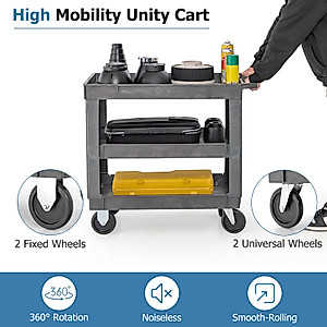 Goplus Service Utility Cart, 3-Tier Heavy-Duty PP Rolling Cart with 550 LBS Capacity, 2 Universal Wheels, Ergonomic Handle, Multi-Functional Work Carts for Garage, Kitchen, Hotel, Office, Warehouse