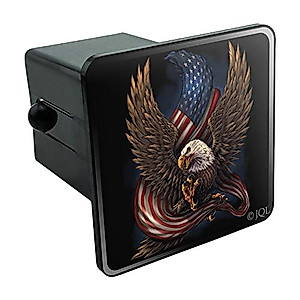 Patriotic Bald Eagle American USA Waving Flag Tow Trailer Hitch Cover Plug Insert