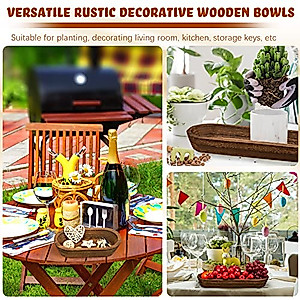 Decorative Bowls for Home Decor 2 Pieces Wooden Dough Bowl Wooden Bowls Rustic Bread Bowl Long Wooden Bowl for Kitchen Home Dining Table Centerpiece Decorations (10 x 6 x 2 Inch, 16 x 6 x 2 Inch)